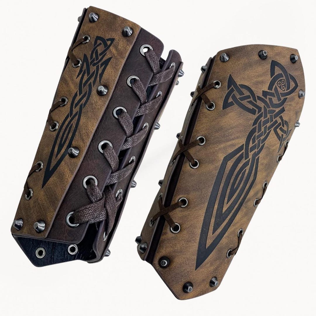Medieval Embossed Arm Bracers - Retro Faux Leather Knight Gauntlets ...