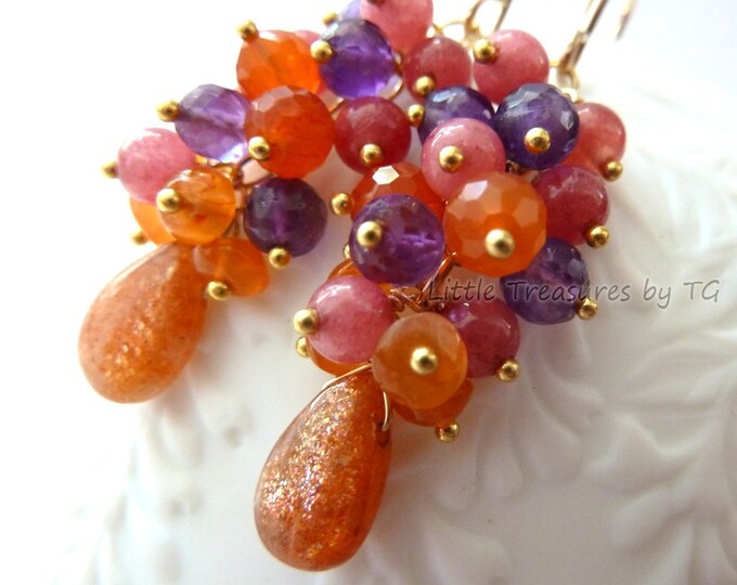 Earrings Cinnamon Orange Spice With Sunstone Briolette Topped - Etsy