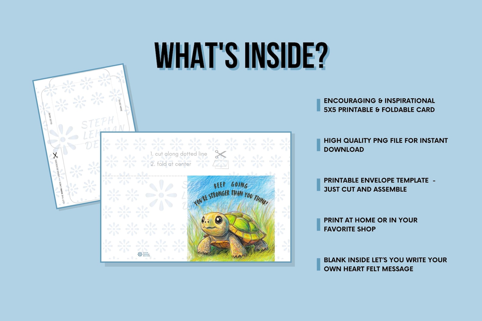 Printable Turtle Encouragement Card | 5x5 PNG | Hand Drawn Baby Turtle ...