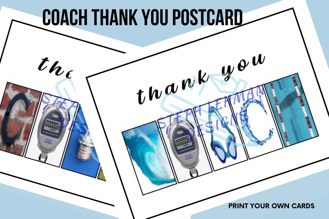 Printable Swim Coach Thank You Postcard | Instant Download - Etsy