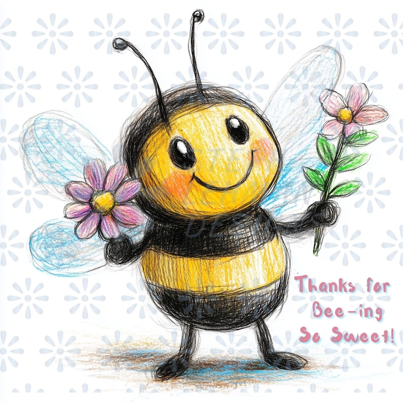 Thanks for Bee-ing so Sweet Card | Printable 5x5" Card With Envelope ...