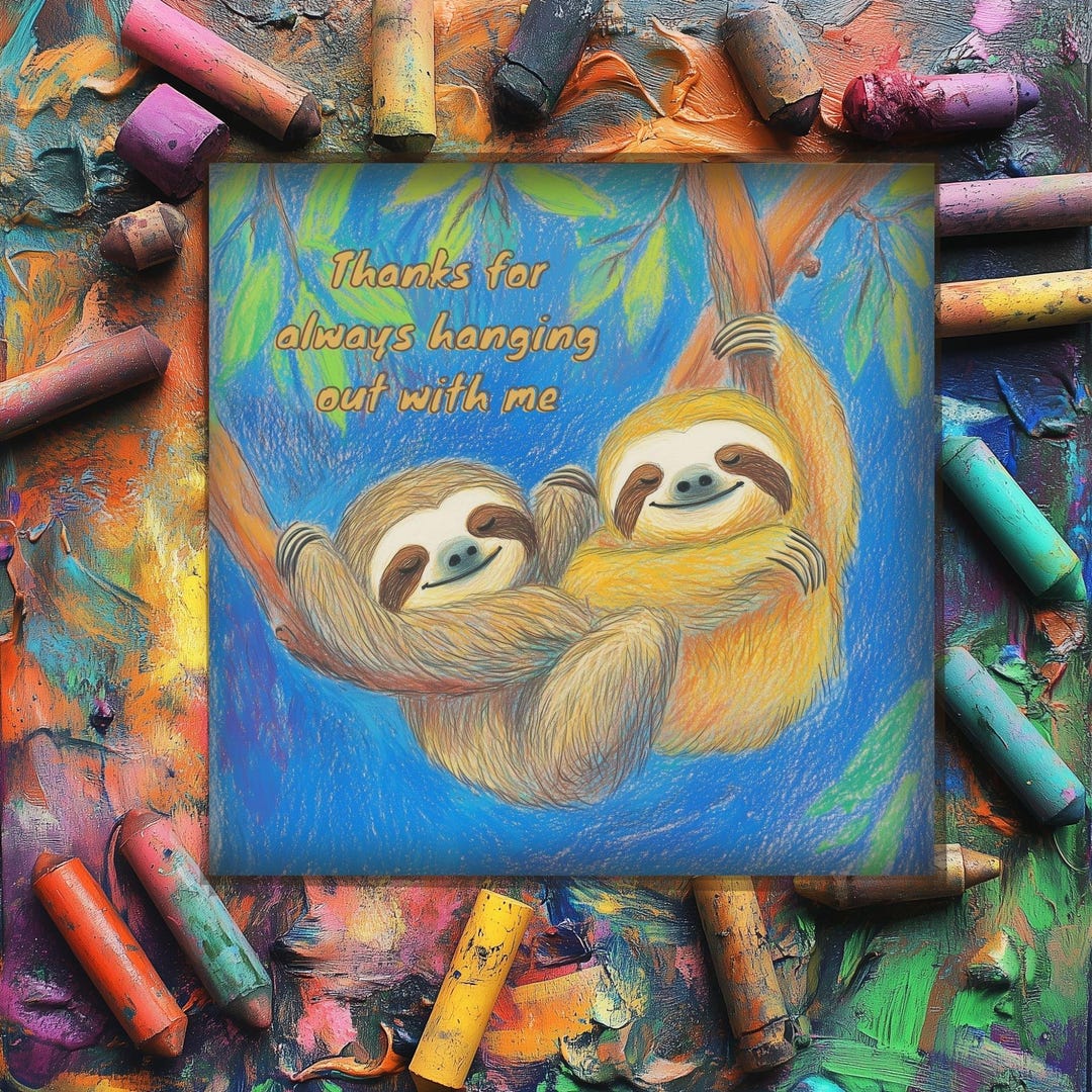 Sloth Thank You Card | Printable 5x5 PNG | Cute Hand Drawn Sloth Card ...