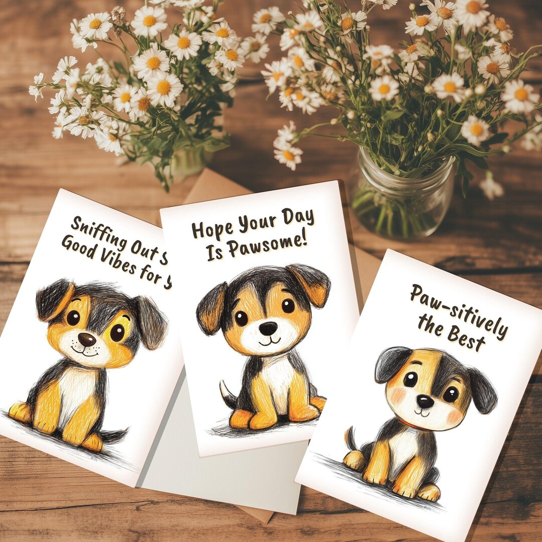 Printable Dog Pun Card Bundle – 3 Funny 5x7 Blank Greeting Cards With ...