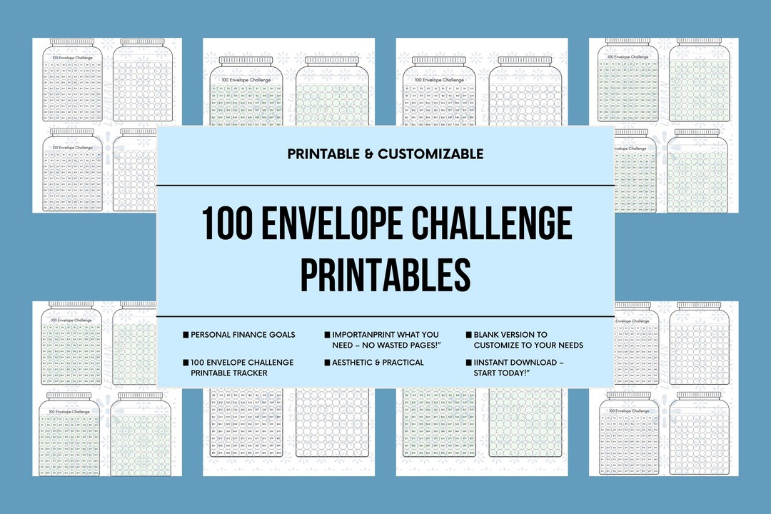 100 Envelope Challenge Printable Tracker | Save Over 5,000 Dollars in ...