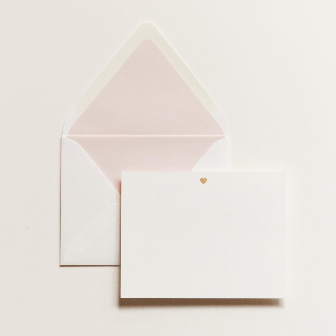 Gold Heart Note Card Stationery Set With Blush Pink Lined Envelopes ...