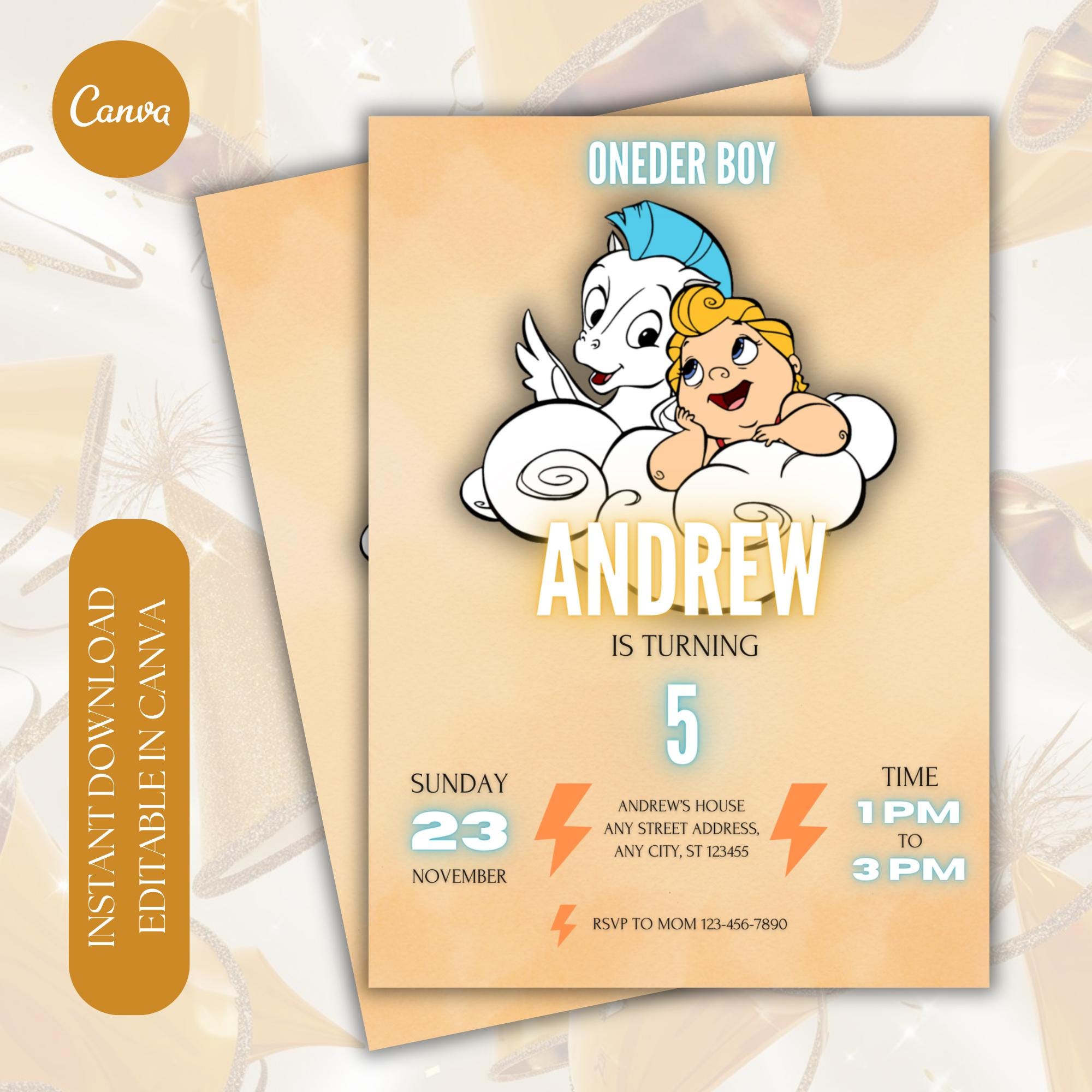 Hercules Invitation, Instant Download, Kids Party, Prince Birthday ...