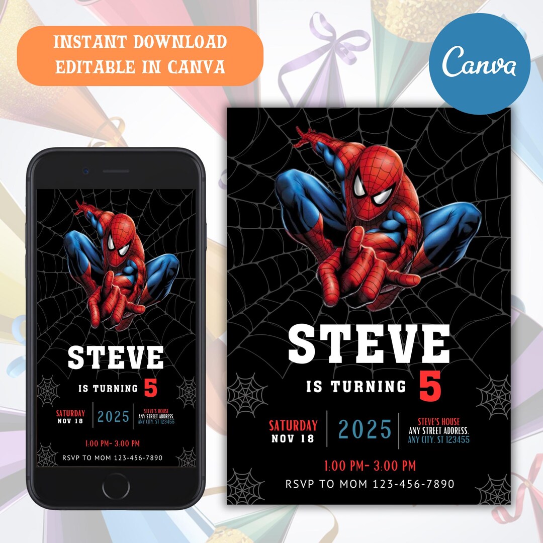 Spider Man Invitation, Spider-man Boys Birthday Party Digital ...