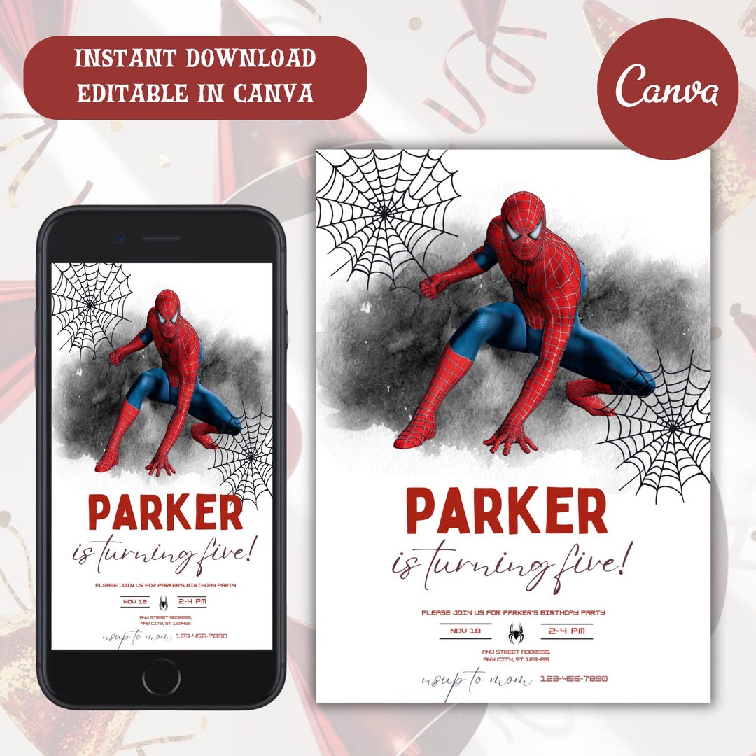 Editable Spider Man Birthday Invitation Template, Printable Birthday ...