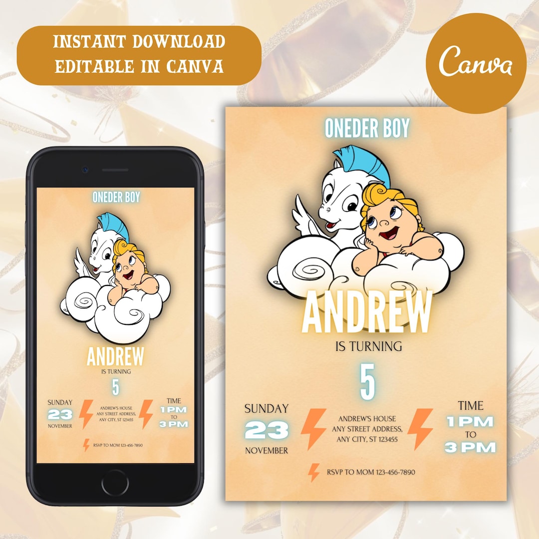 Hercules Invitation, Instant Download, Kids Party, Prince Birthday ...