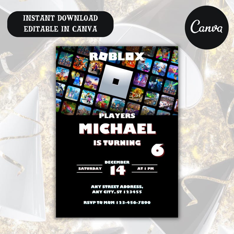 Roblox Birthday Invitation, Roblox Invitation, Roblox Game Party, Kids ...