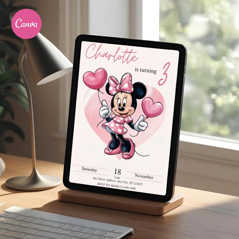 Editable Minnie Mouse Birthday Invitation, Minnie Mouse Birthday, 1st ...