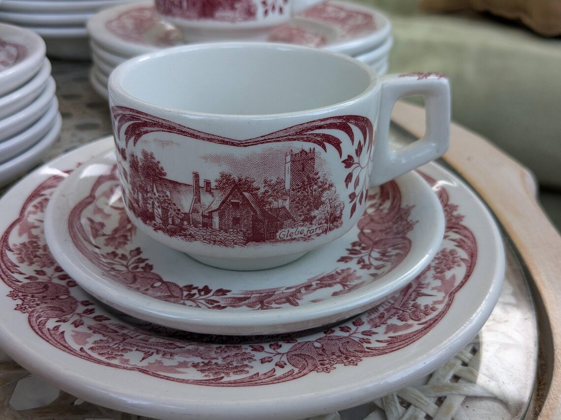 Vintage Grindley English Dinner Set: Constable Scene, Red Ironstone, 47 ...