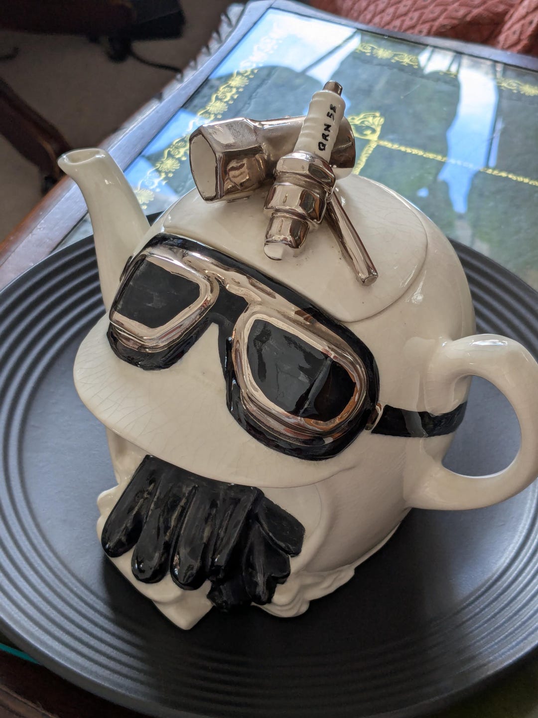 Vintage Racing Helmet Teapot: Spark Plug Design, Craquelure Detail - Etsy