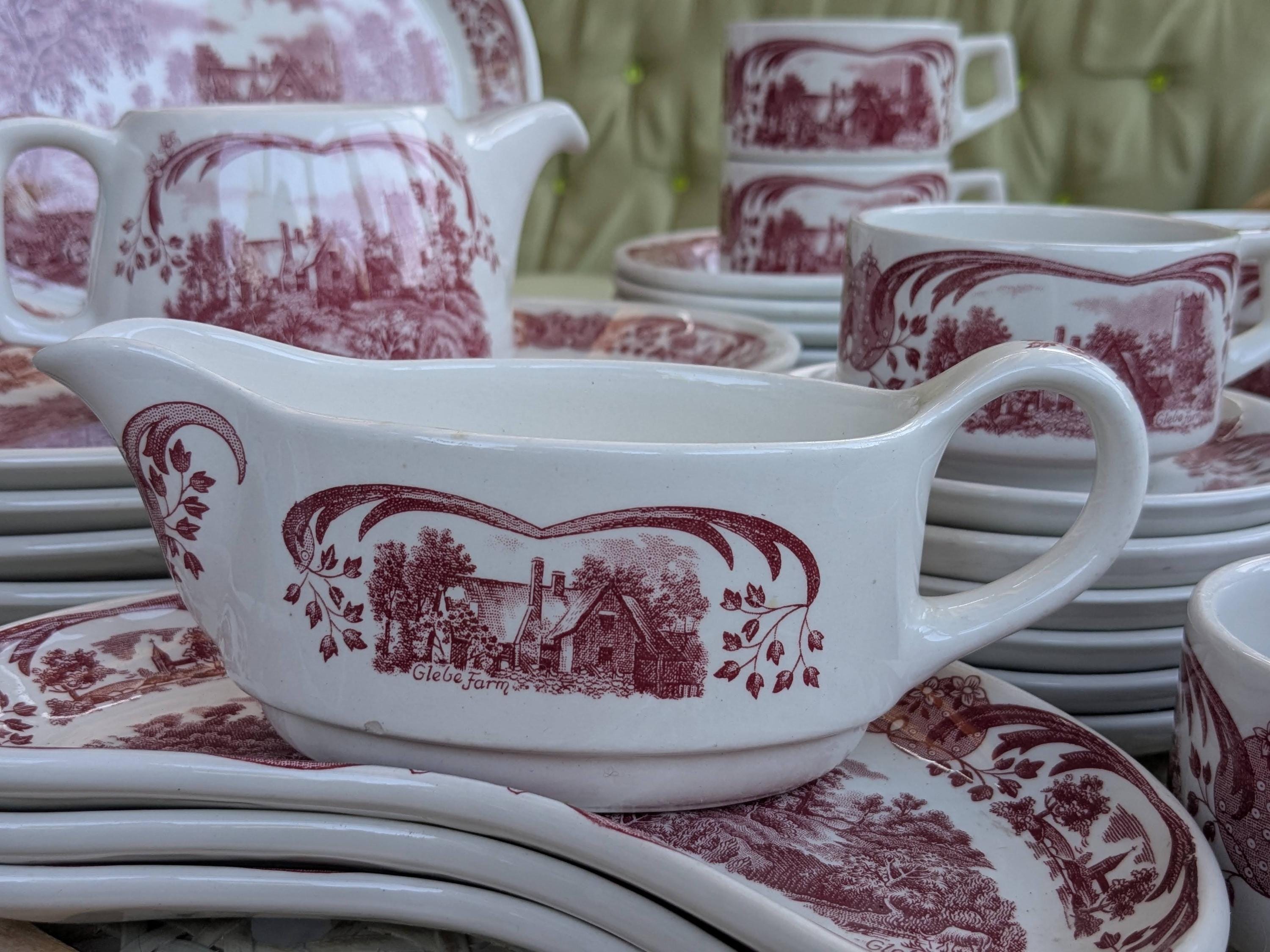 Vintage Grindley English Dinner Set: Constable Scene, Red Ironstone, 47 ...