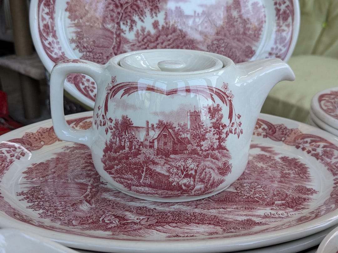 Vintage Grindley English Dinner Set: Constable Scene, Red Ironstone, 47 ...