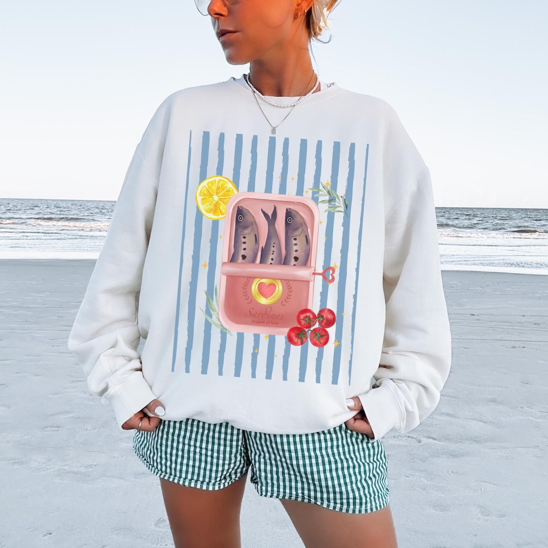 Preppy Sardine Sweatshirt Fisherman Aesthetic Crewneck Trendy Oversized ...