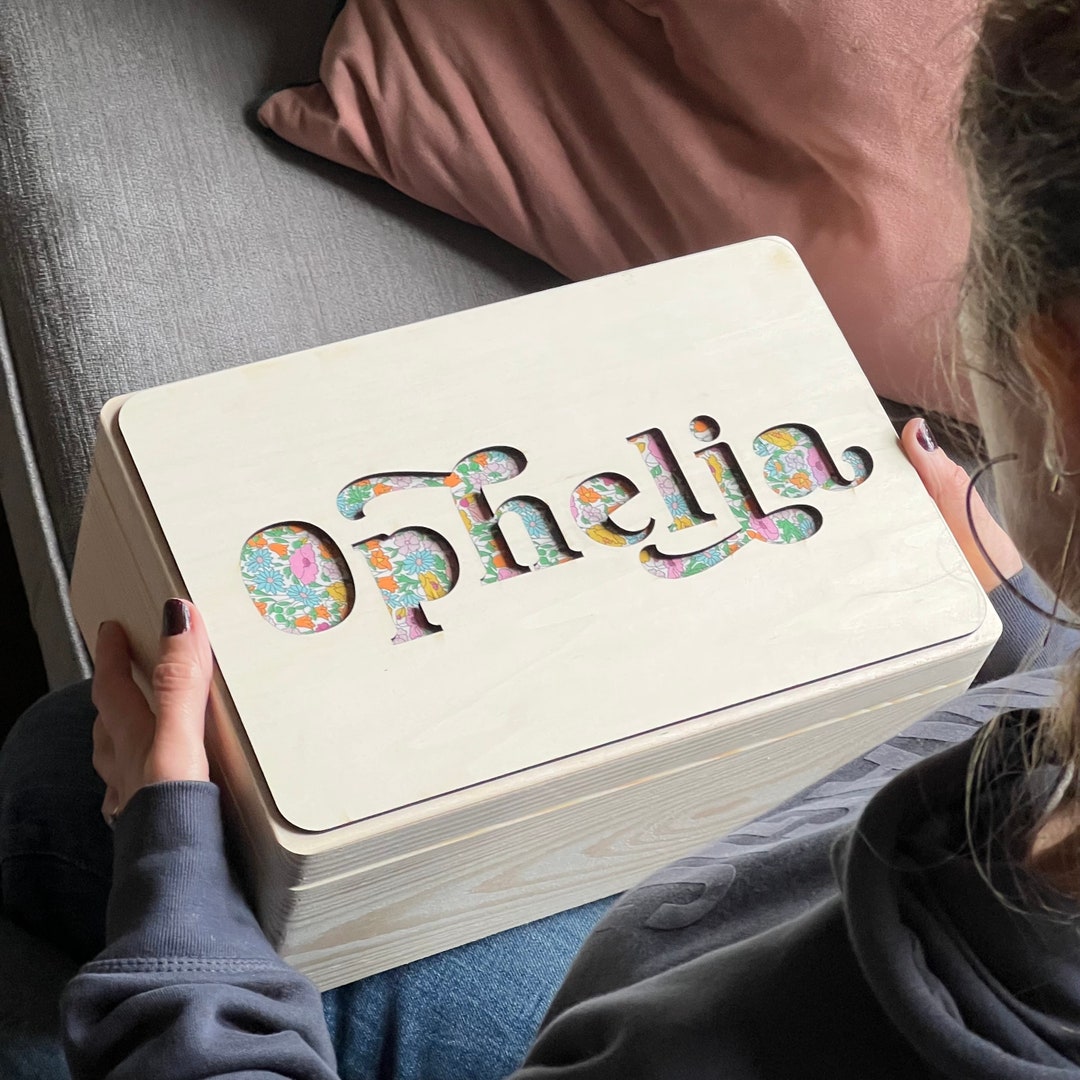 Wooden Name Fabric Keepsake Box | Laser Cut Wooden Box | New Baby Gift ...