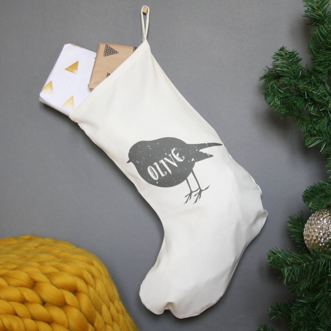 Personalised Robin Name Christmas Stocking | Keepsake Xmas Stocking ...