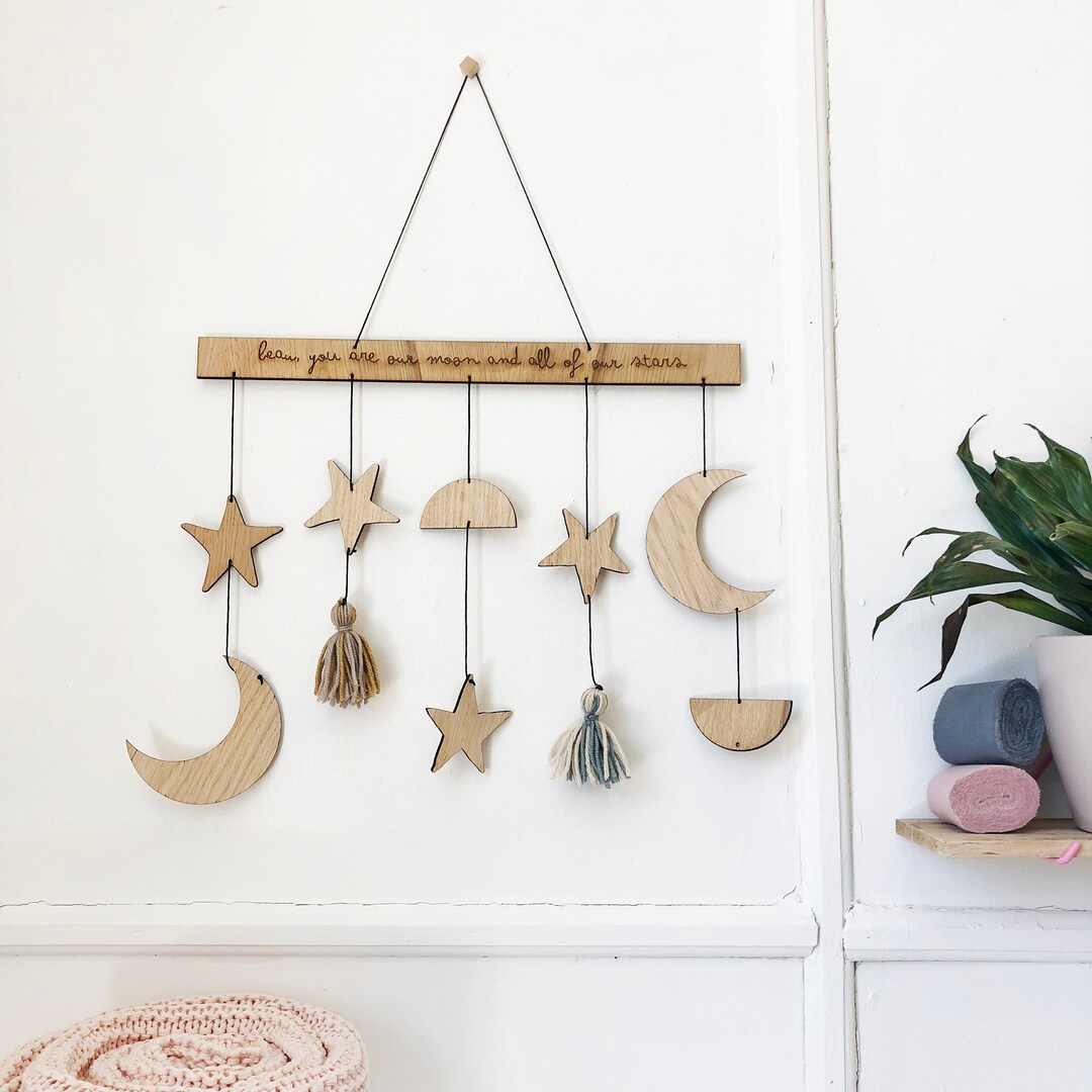 Personalised Star, Moon and Tassel Wall Hanging | Geometric Shapes ...