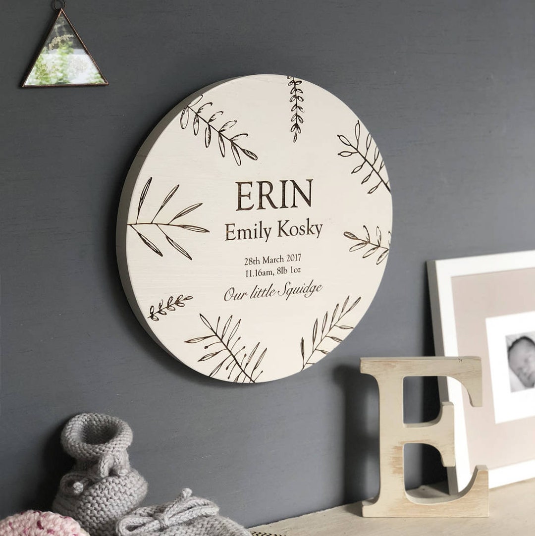 Oak Engraved New Baby Wall Plaque | Oak Baby Plaque | Wall Hanging ...