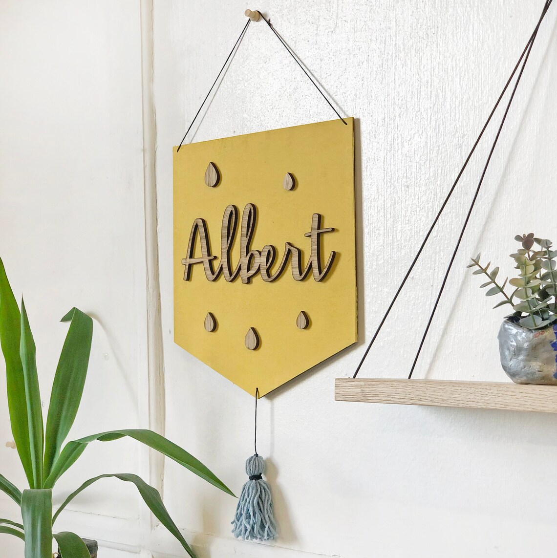 Personalised Wooden Name Sign With Wool Tassel New Baby or - Etsy