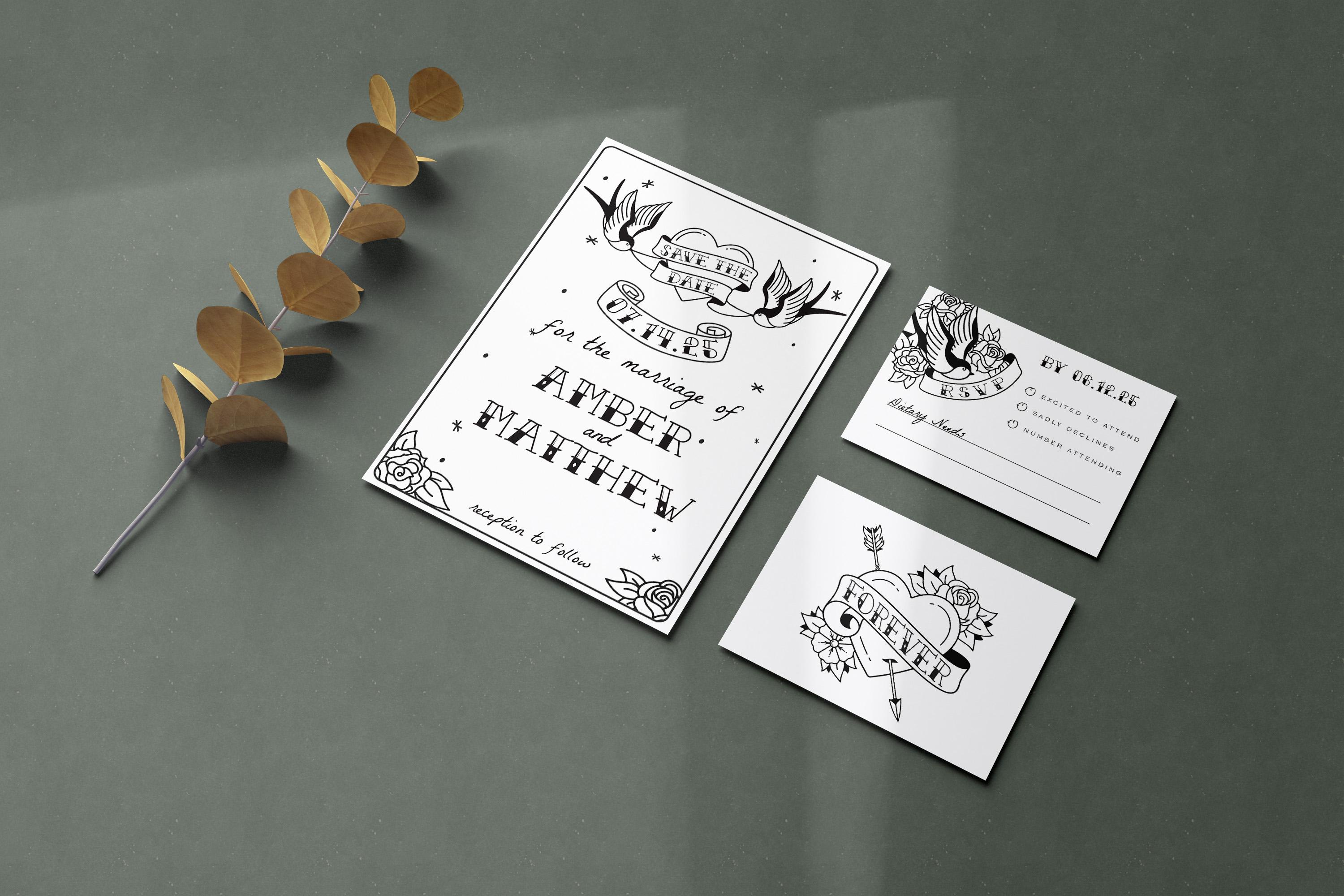 Traditional Tattoo Wedding Bundle, Alternative Wedding Invitation ...