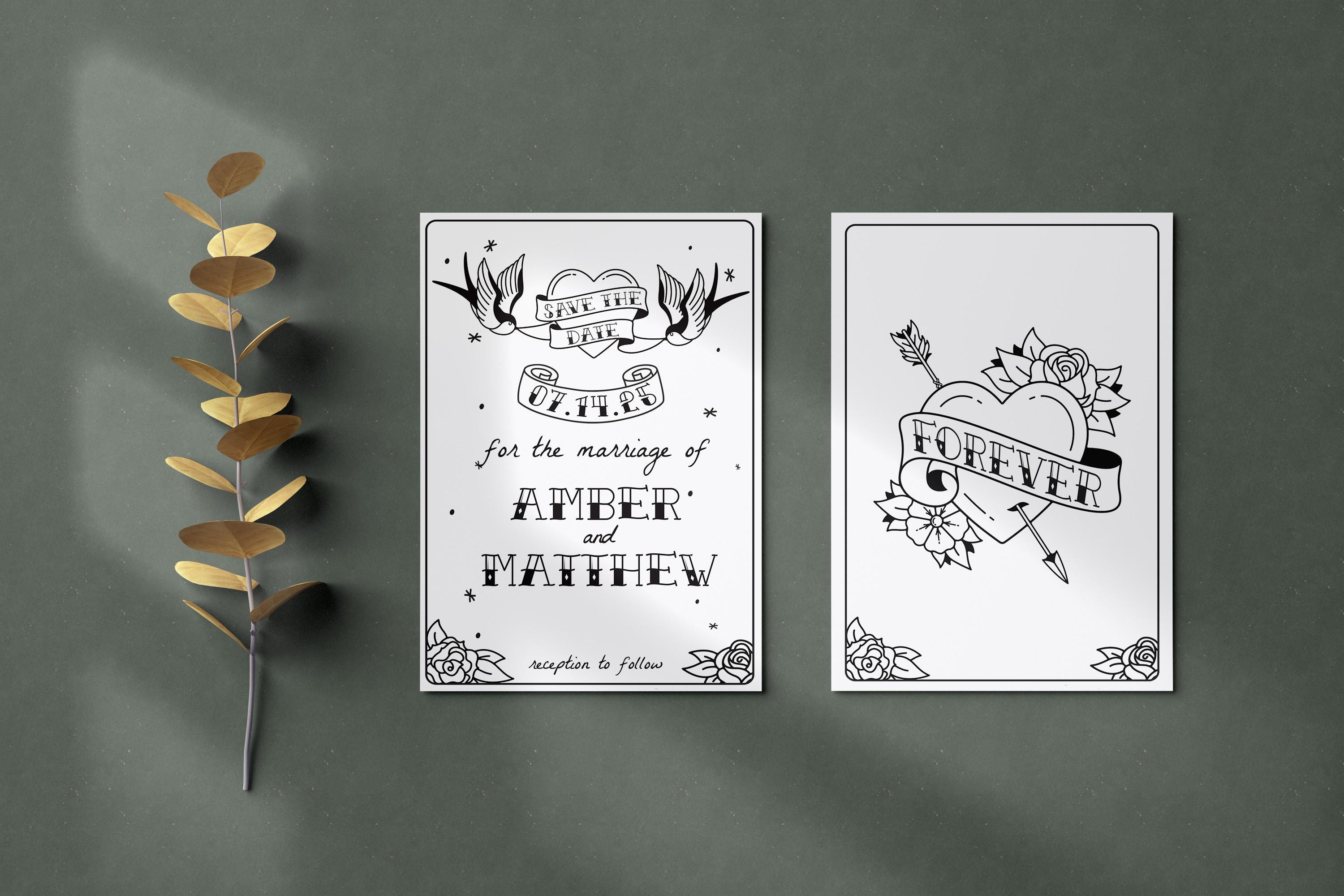 Traditional Tattoo Wedding Bundle, Alternative Wedding Invitation ...