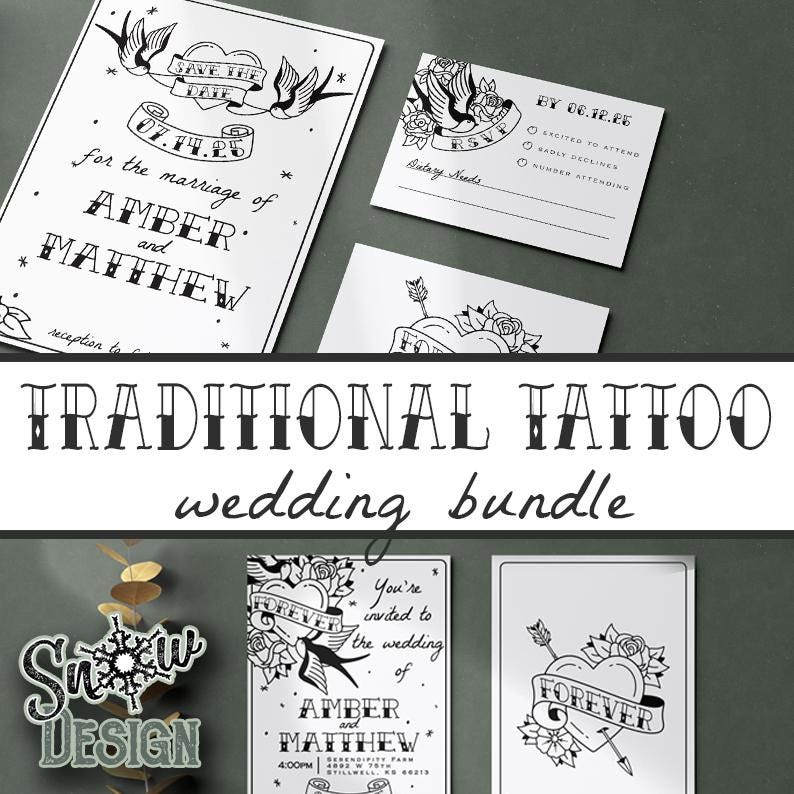 Traditional Tattoo Wedding Bundle, Alternative Wedding Invitation ...