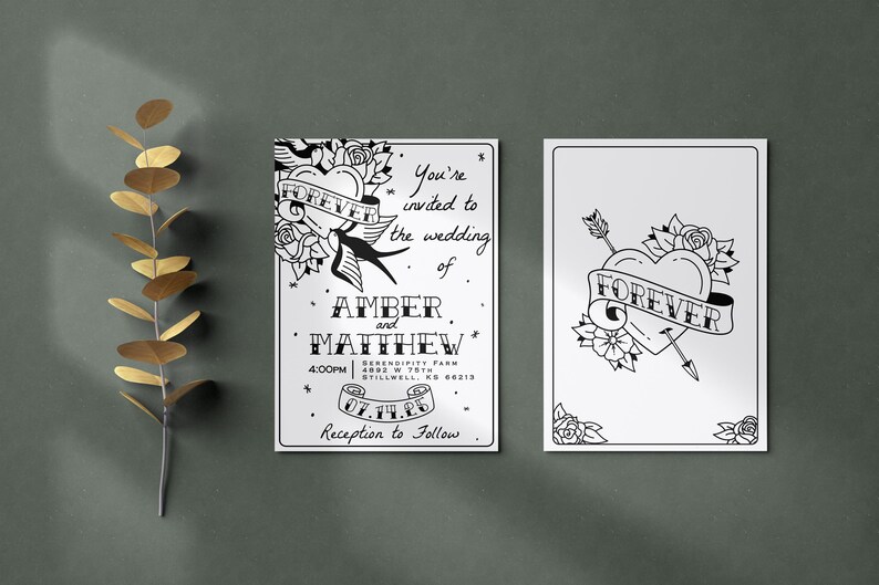 Traditional Tattoo Wedding Bundle, Alternative Wedding Invitation ...