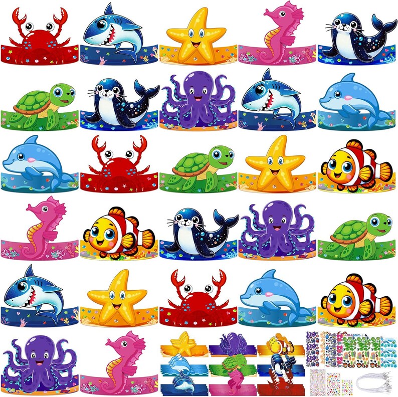 27PCS Under the Sea Party Crafts: DIY Paper Crowns Bulk Favors Hats for ...