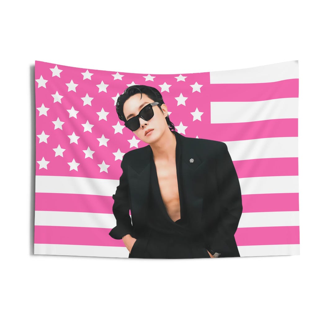 Jhope in Black Outfit Pink American Flag, Jhope Concert Banner, Jhope ...