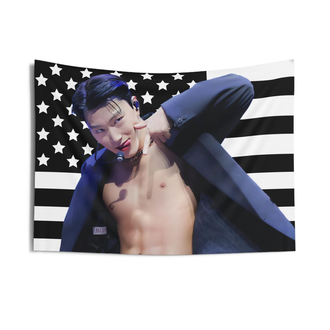 Ateez San Abs Black American Flag, Ateez Concert Banner, Ateez Kpop ...