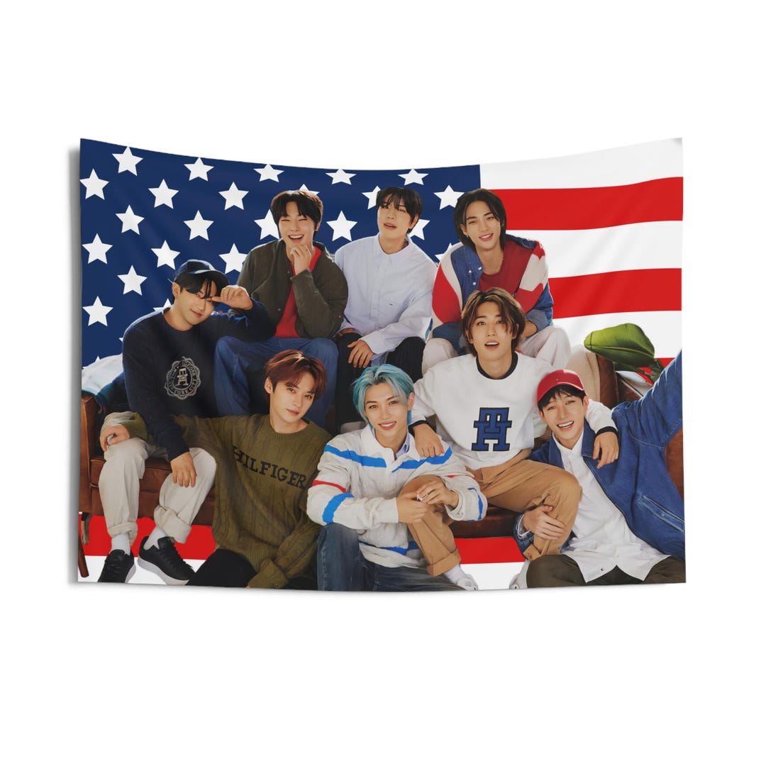Stray Kids Members Photoshoot Flag Banner, Skz Members American Flag ...