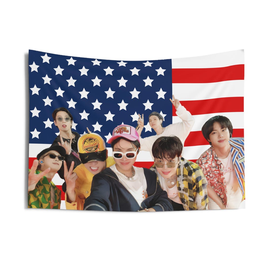 Bangtan Members Cute Photo American Flag, Bangtan Concert Banner ...