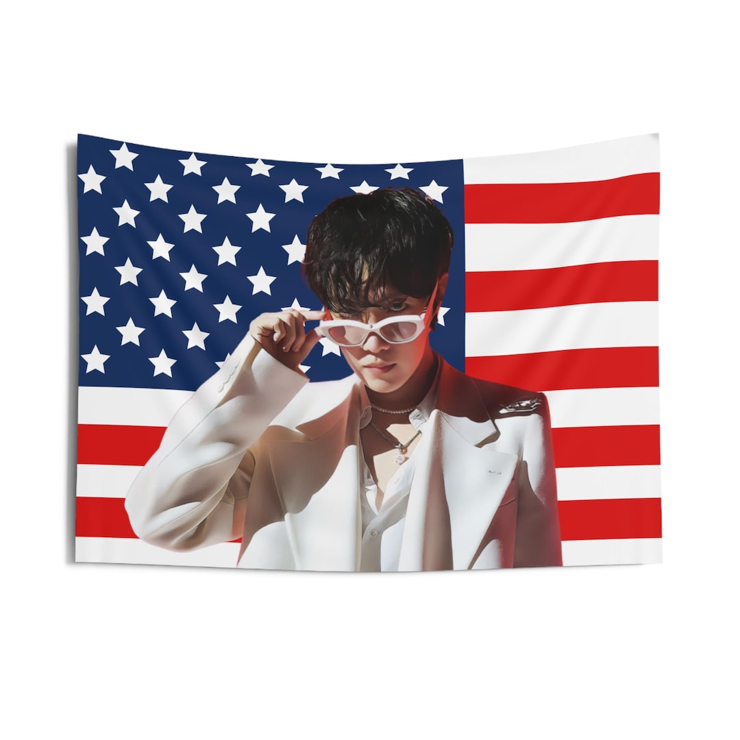 J Hope White Suit American Flag, J Hope Concert Banner, J Hope Kpop ...