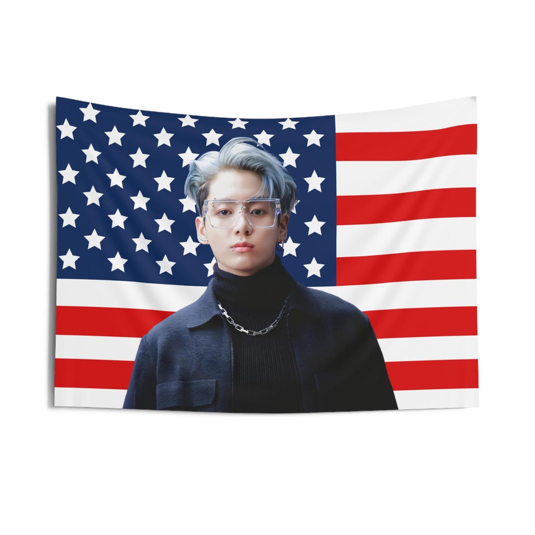 Bangtan Jungkook Gray Hair American Flag, Bangtan Concert Banner ...