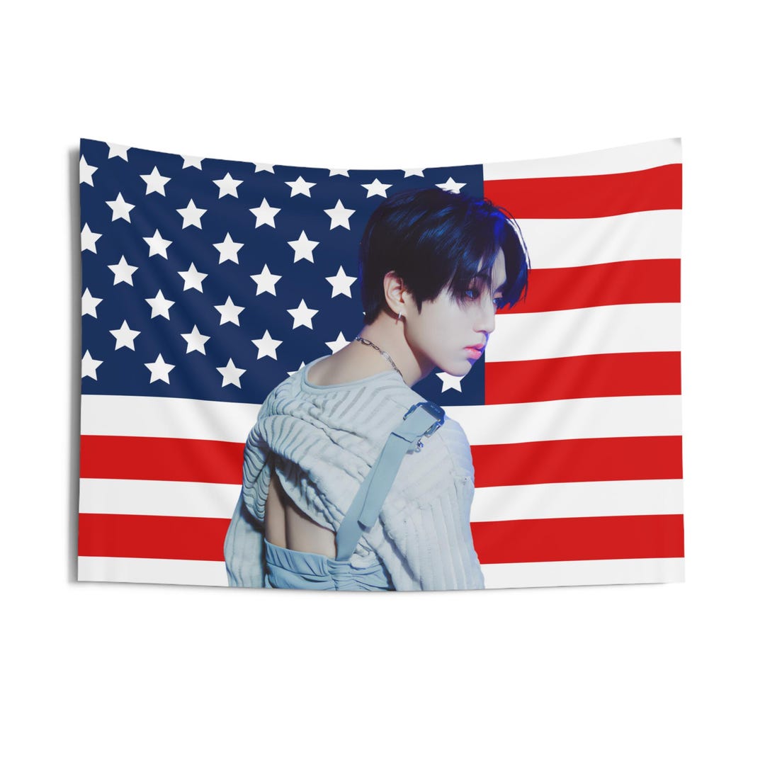 Stray Kids Han Back View Flag Banner, Han American Flag Tapestry, Stray ...