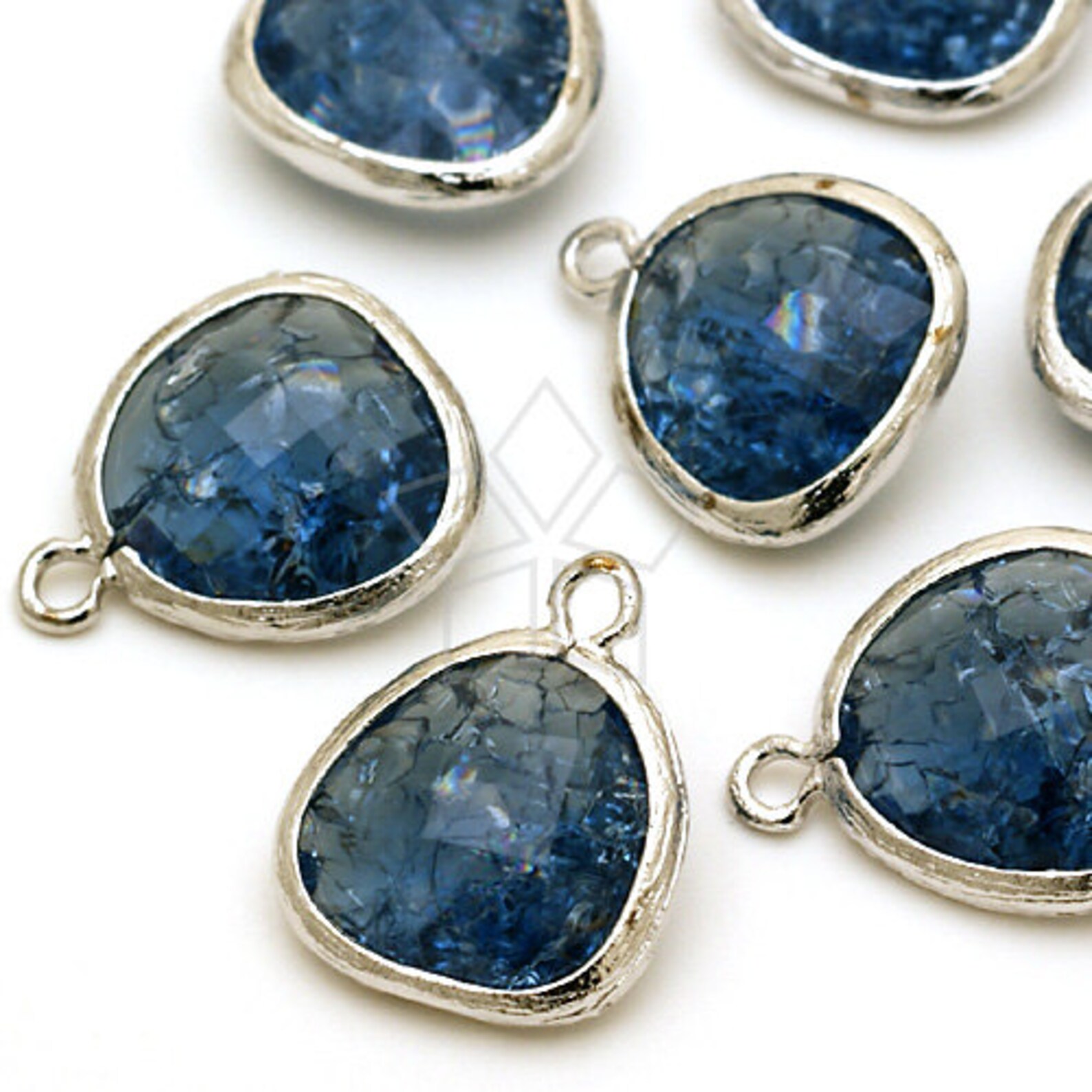PD-446-OR / 2 Pcs - Crackle Glass Stone Pendant, Montana Blue Glass ...