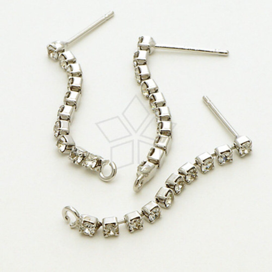 SI-556-OR / 2 Pcs - Long Cubic Stones Earring Findings, Rhodium Silver ...