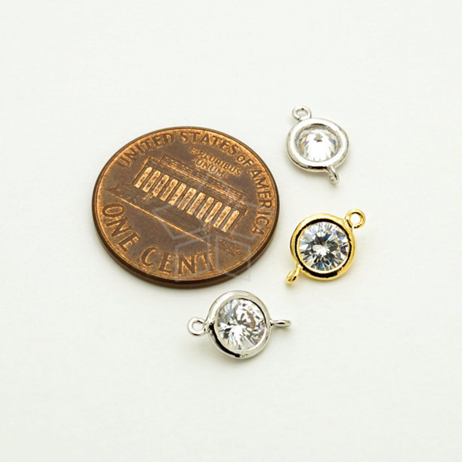 AC-601-OR / 4 Pcs - Bezeled CZ Connector, Round Charm Pendant (6mm, M ...