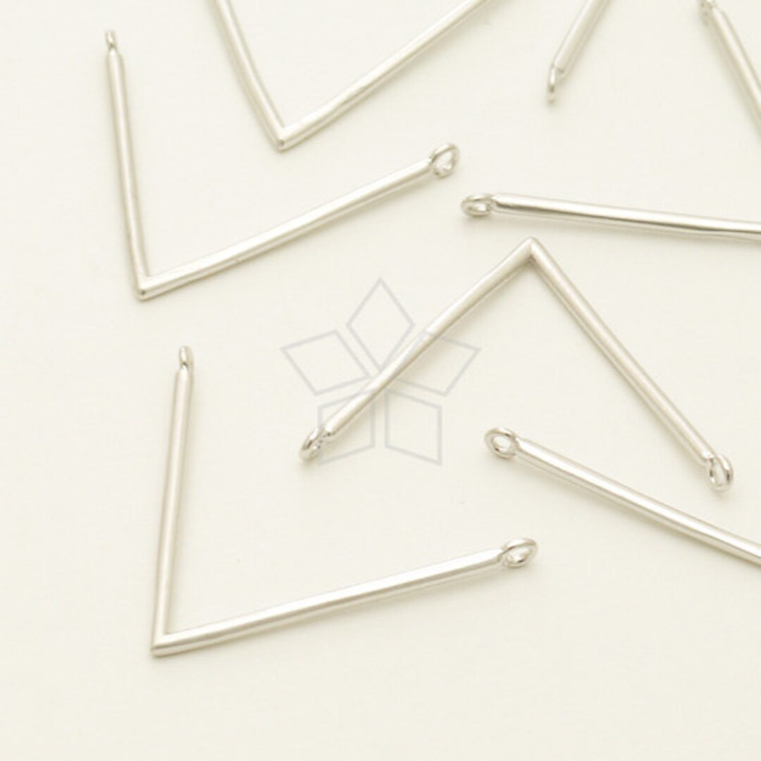 PD-1101-MS / 2 Pcs V Shape Two Loops Necklace Pendant Charms, Matte Silver Plated Over Brass ...