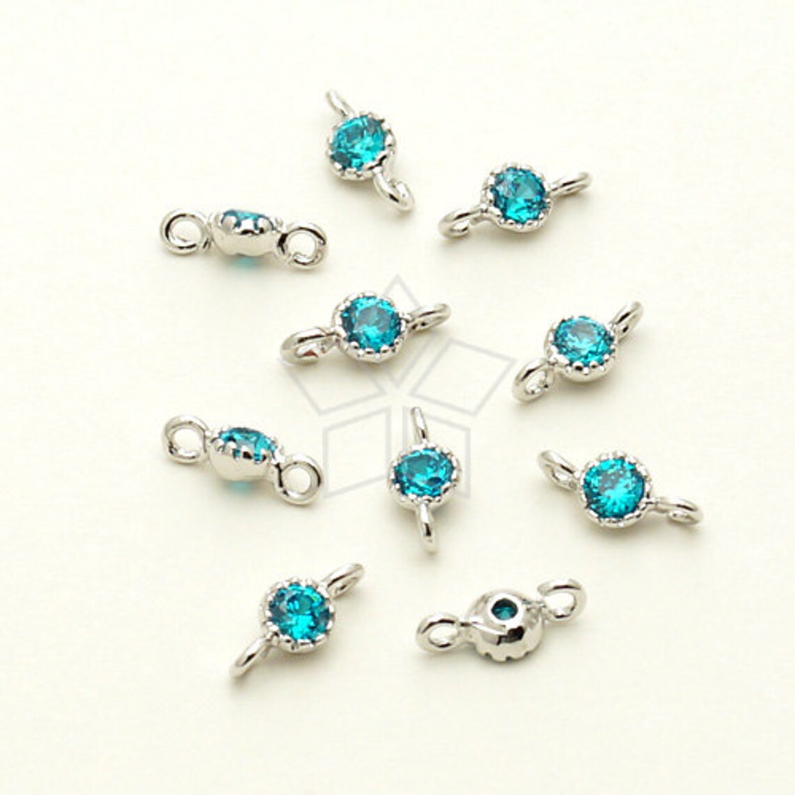 PD-755-OR / 4 Pcs Very Tiny Round CZ Connector aqua Blue - Etsy