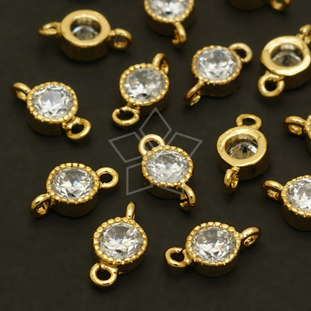 AC-232-GD / 2 Pcs - 4mm Cubic Zirconia Vintage Round CZ Connector (s ...