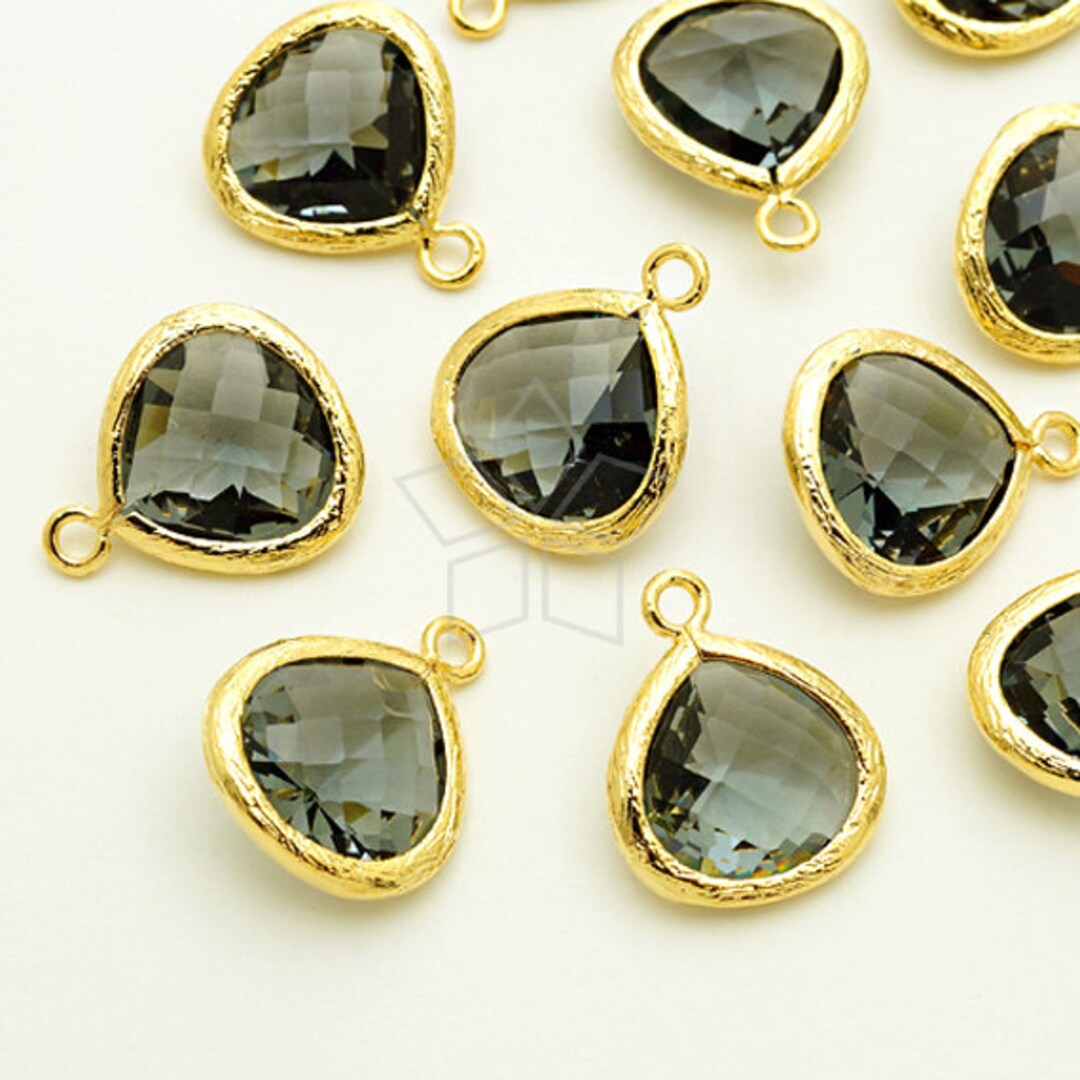 PD-605-GD / 2 Pcs - NEW Fancy Drop Pendant, Charcoal Gray Glass Stone ...