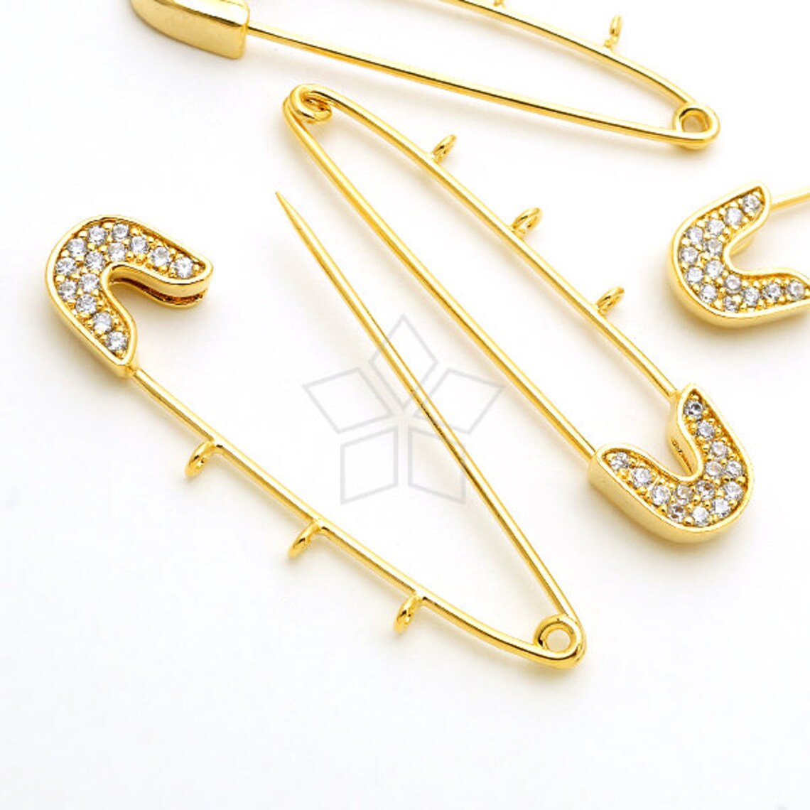 PN-008-GD / 1 Pc - Jewel Safety Pin Brooch Findings With for Charm ...