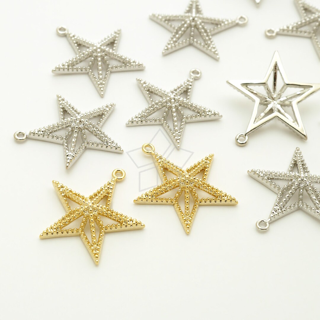 PD-3328-OP / 2 Pcs - Dotted Line Star Pendant, Outline Star Pendant ...