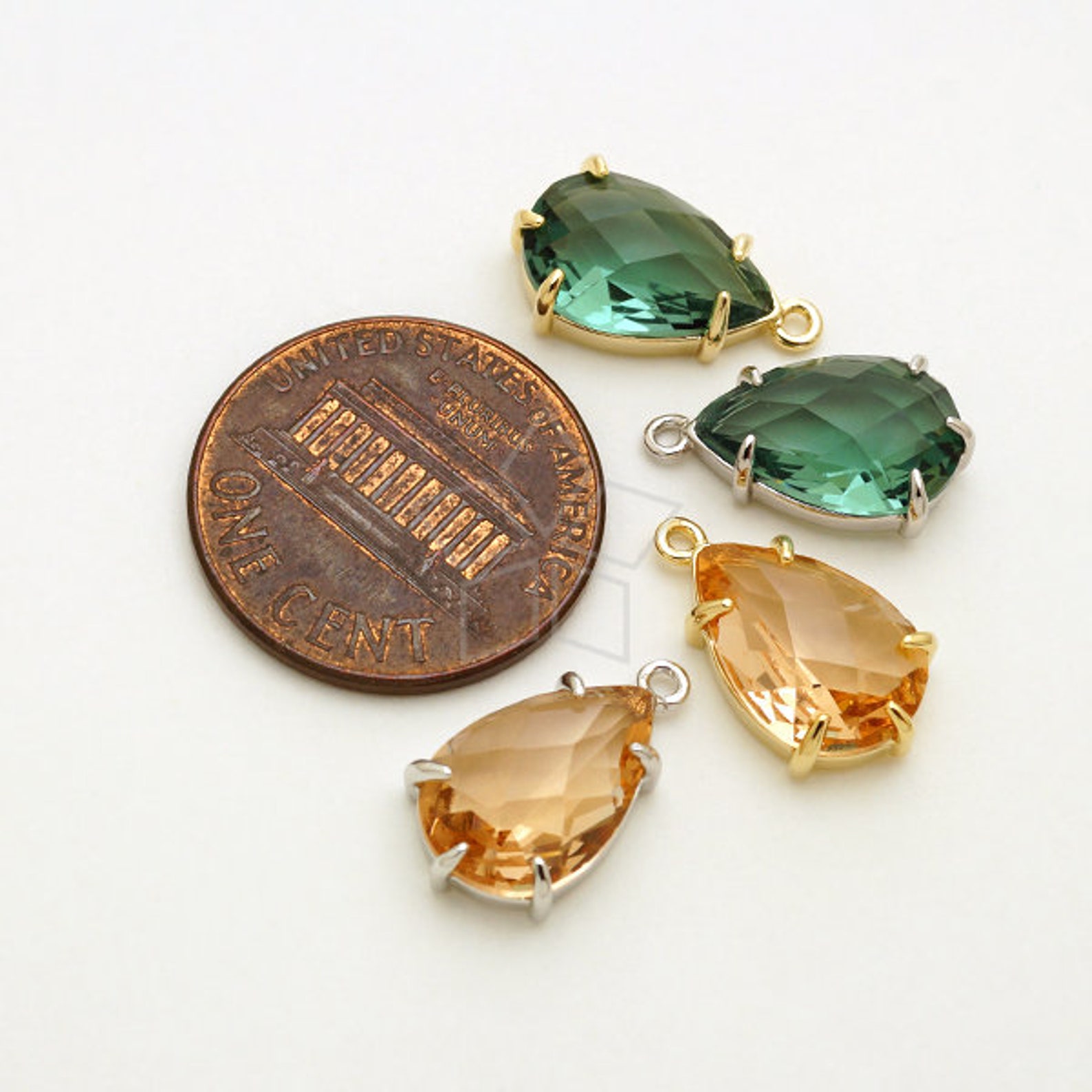 PD-2774-GD / 2 Pcs - Faceted Glass Tear Drop Stone Pendant, Green ...