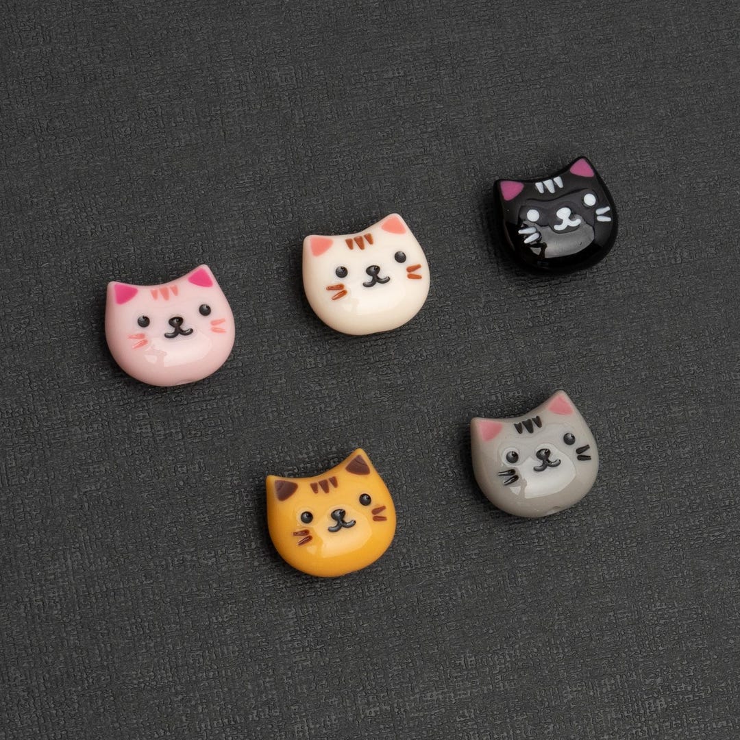 HP99 / 2 Pcs - High Quality Color Resin Cat Head Beads, Cute Kawaii ...
