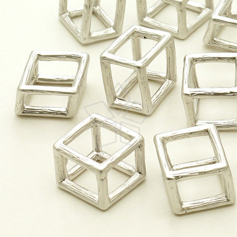AC-552-MS / 2 Pcs - Geometric Outline Cube Charm, Floating Pendant ...