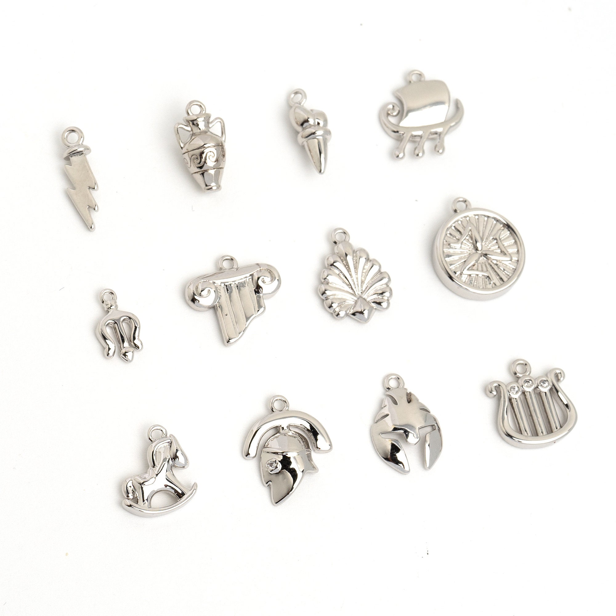 PD-2227-OR / 2 Pcs - Ancient Greek Motif Charms, Rhodium Silver 12 ...
